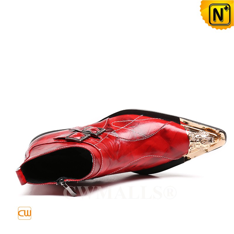 CWMALLS® Patented Red Leather Ankle Boots CW708006